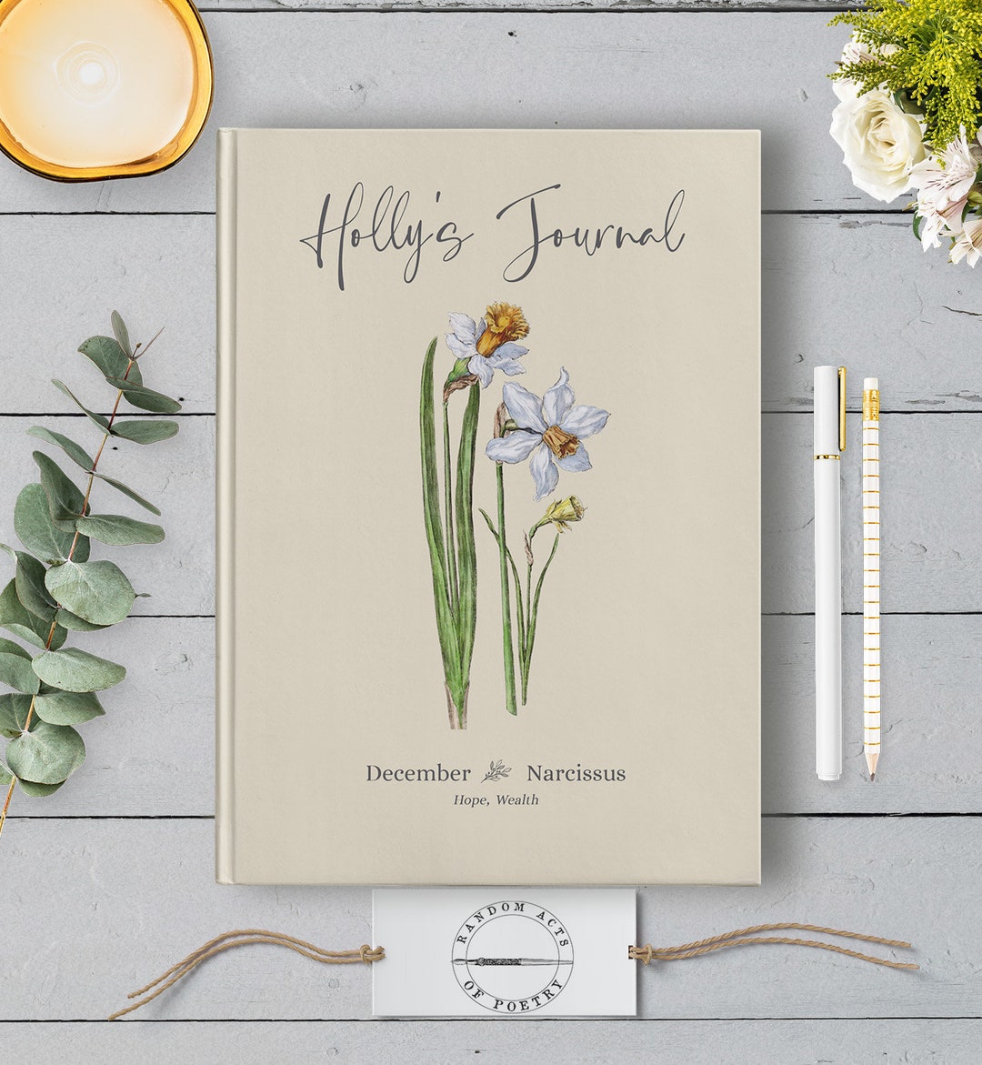 Birth Flower Personalized Notebook Antique Botanical Print Custom ...
