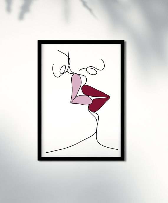 Girl Kissing Girl Print Abstract One Line Drawing Art Print - Etsy