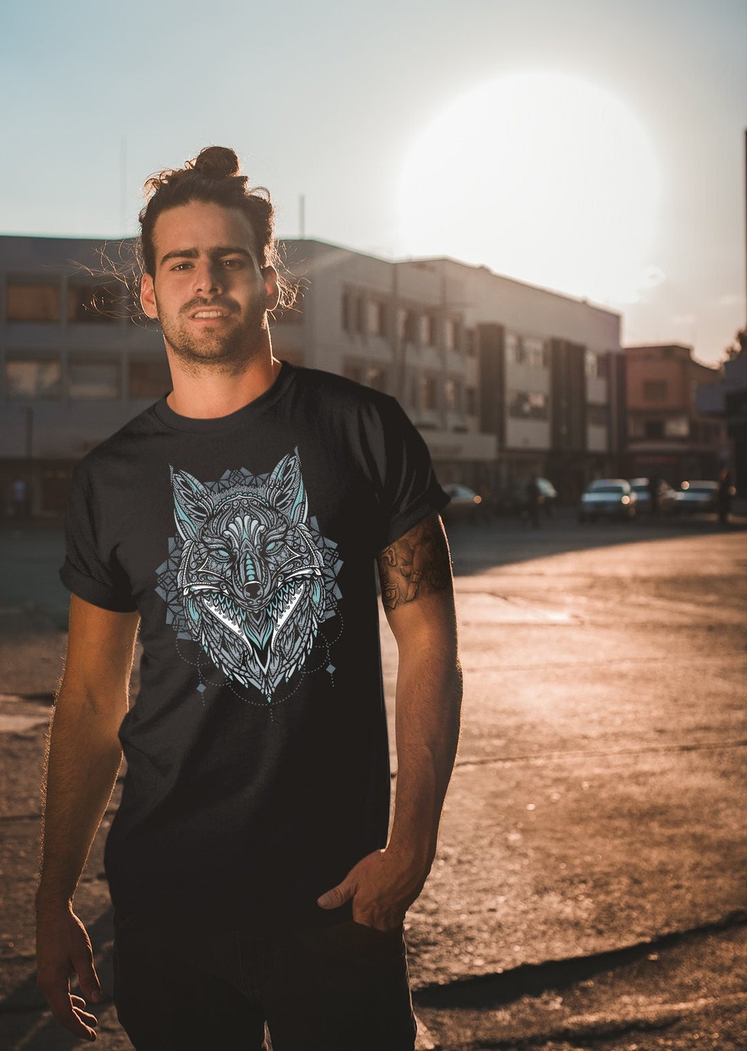 Wolf Graphic T-shirt - Teal & Gray Wildlife Tee - Etsy
