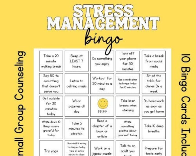 Stress Management Bingo Small Group Counseling SEL Activity 7th-12th ...