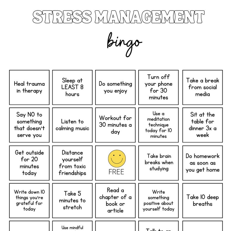 Stress Management Bingo Small Group Counseling SEL Activity - Etsy