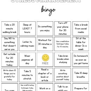 Stress Management Bingo Small Group Counseling SEL - Etsy