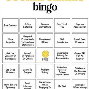 Social Skills Bingo Small Group Counseling Activity Social Emotional ...