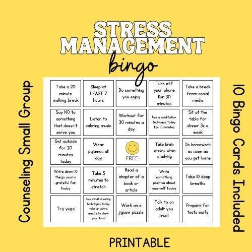 Stress Management Bingo Small Group Counseling SEL - Etsy