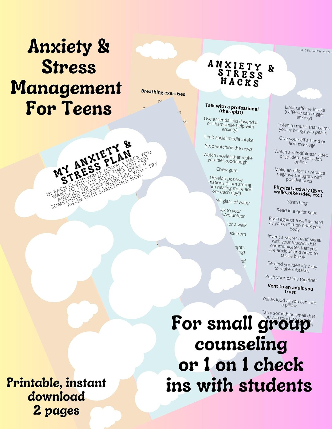 Anxiety & Stress Hacks Small Group Counseling SEL - Etsy