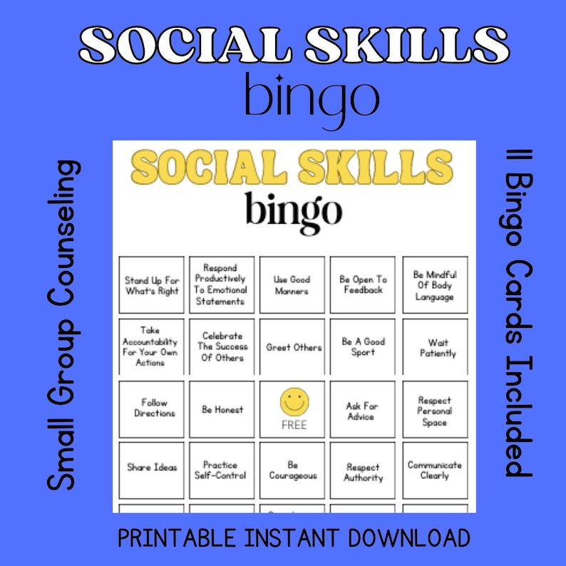 Social Skills Bingo Small Group Counseling Activity Social Emotional ...