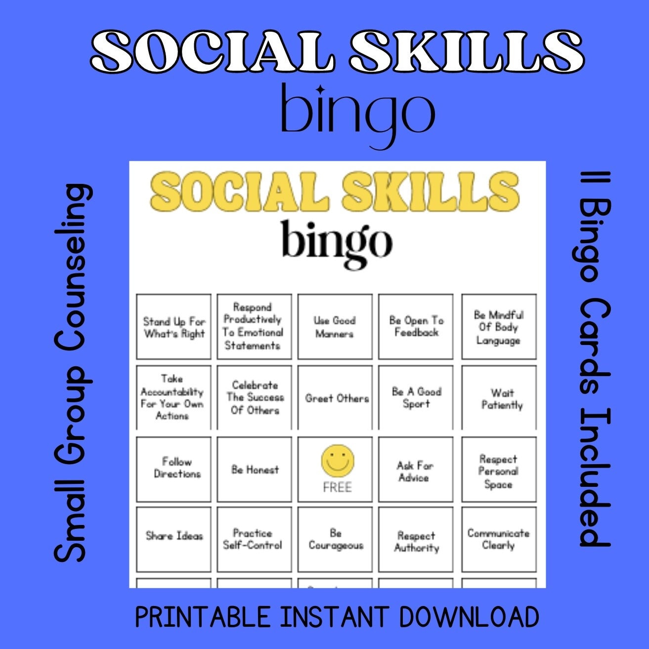 Social Skills Bingo Small Group Counseling Activity Social Emotional ...