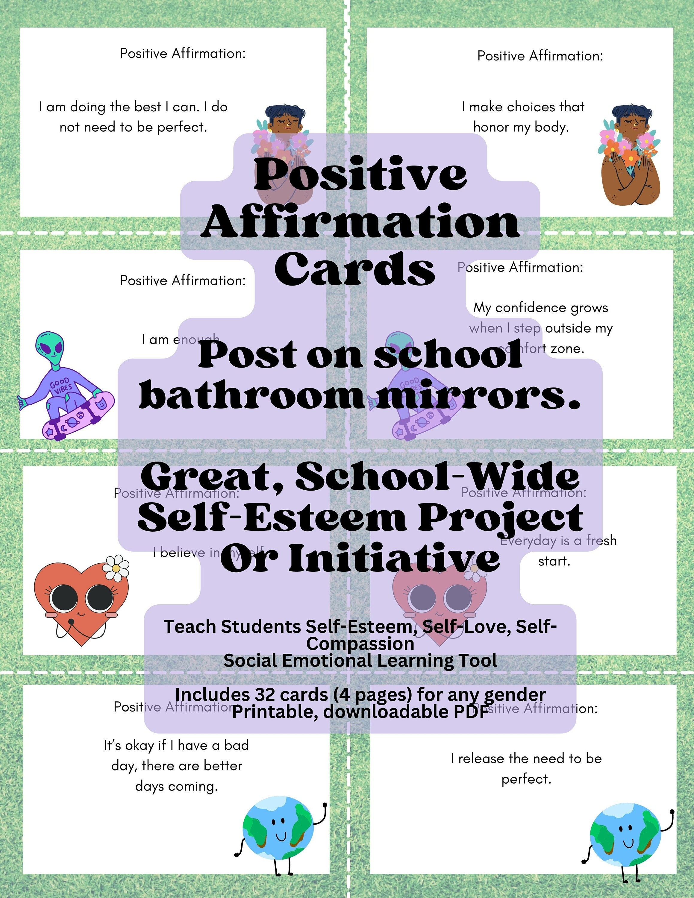 Positive Affirmation Cards Bathroom Mirror SEL Activity SEL Classroom ...