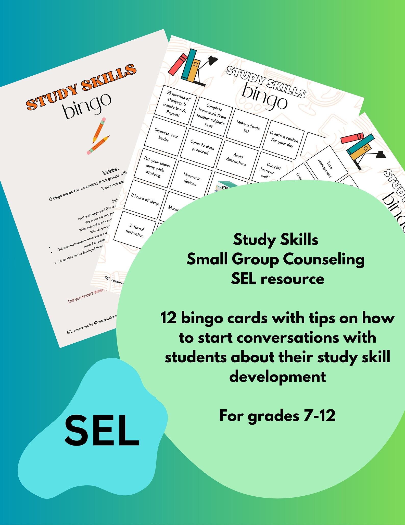 Study Skills Bingo Small Group Counseling SEL Resource - Etsy