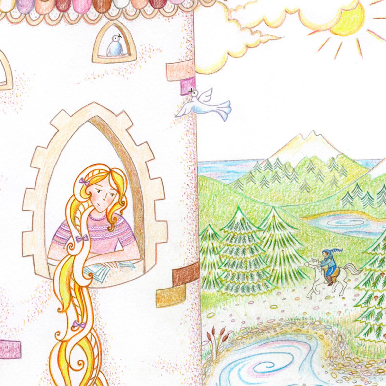 Rapunzel Illustration Fairytale Print Tangled Disney - Etsy
