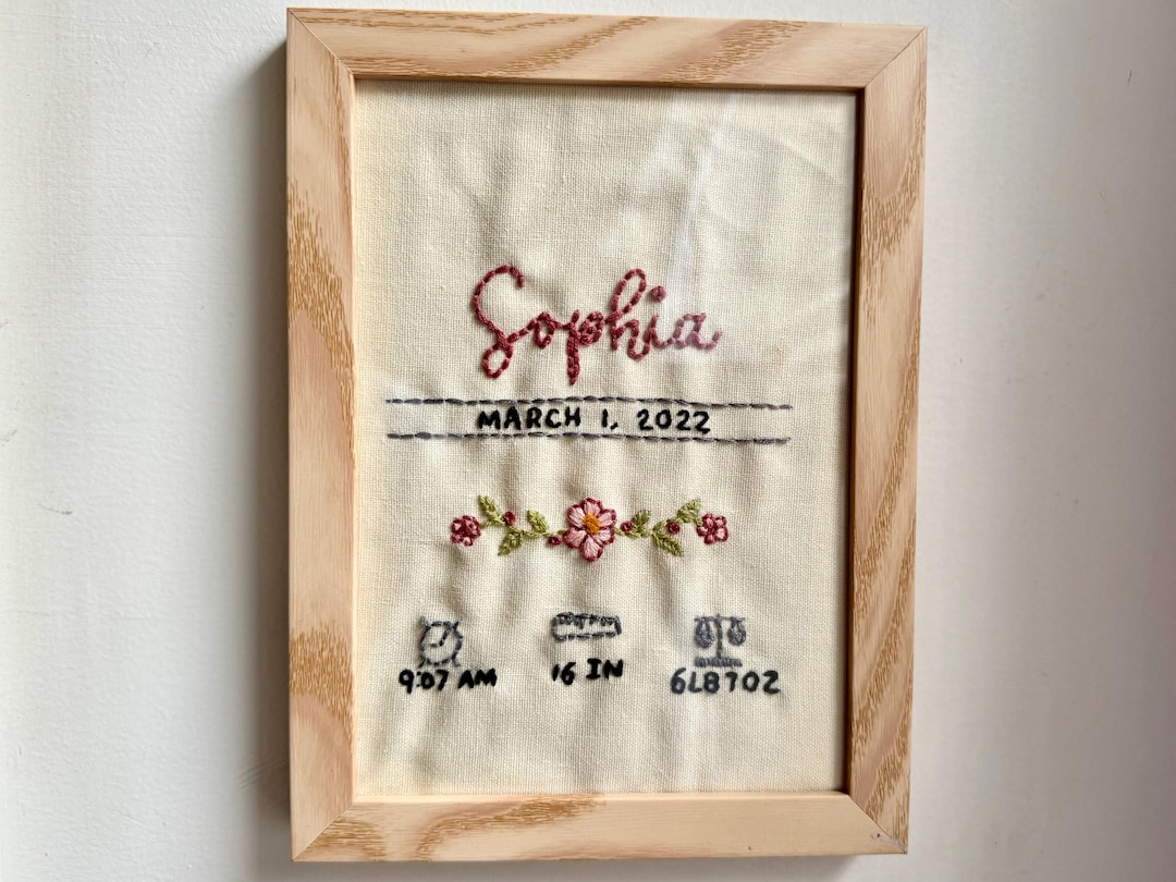 Embroidery Frame, Baby Birth Announcement With Floral Name & Stats - Etsy