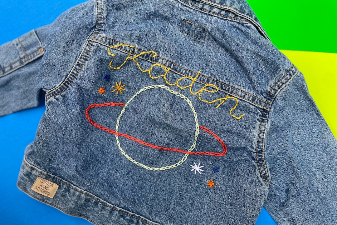 Denim Jacket, Boy's Space Design Hand Embroidered, Sizes 0-16 - Etsy
