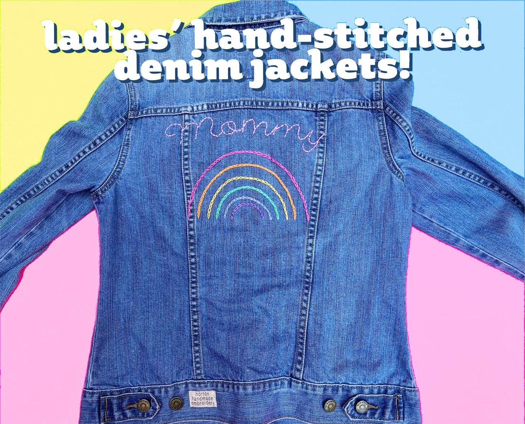 Custom Embroidered Denim Jacket: Rainbow Name, Sustainable Fashion - Etsy