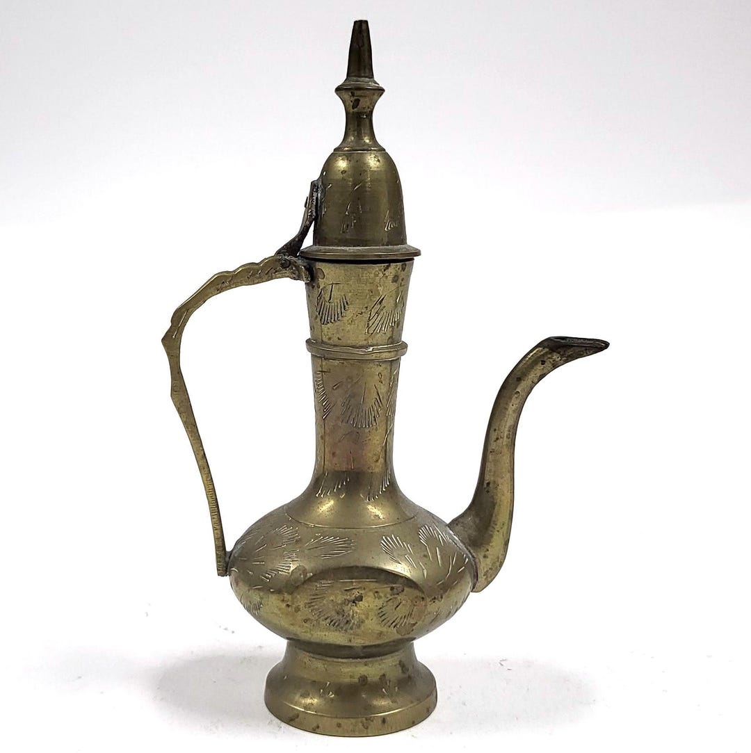 Vintage Antique Brass 6.75" Indian Arabian Jug Pitcher Etched - Etsy