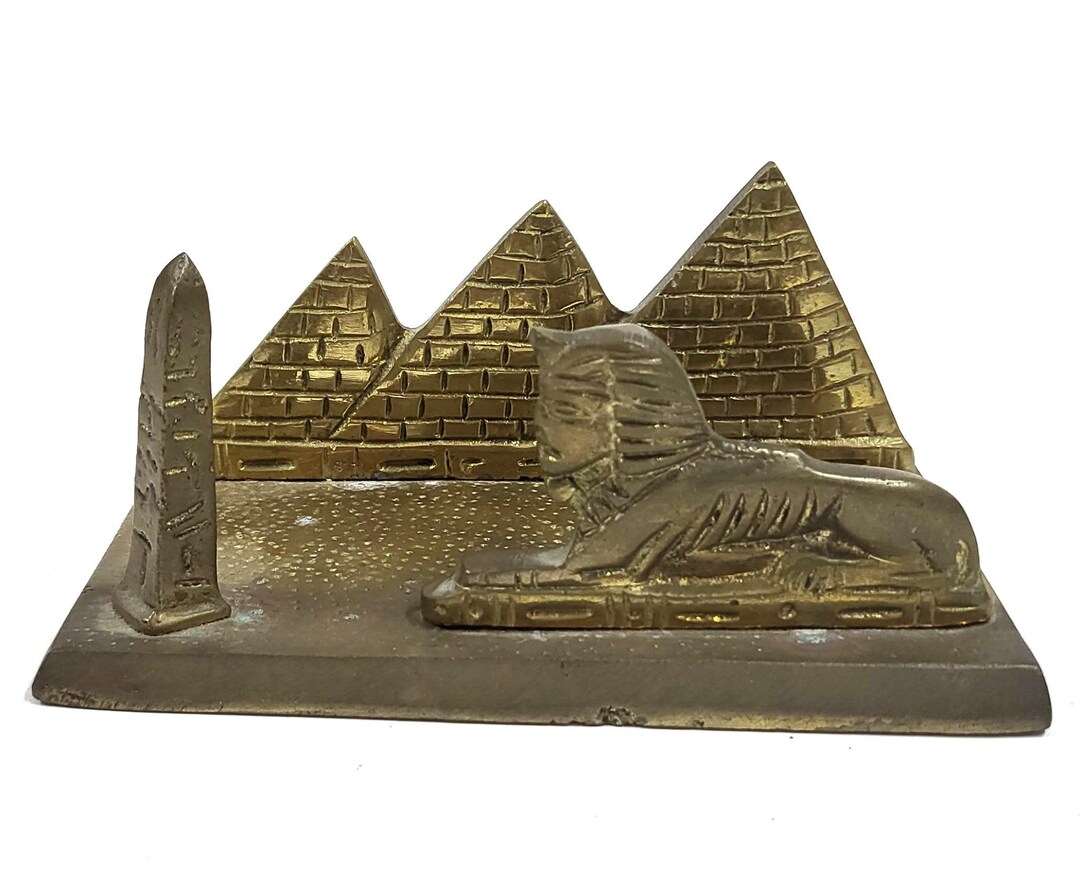 Vintage Brass Egypt Statue – Pyramids Sphinx Obelisk Decor – 5.5" Wide ...