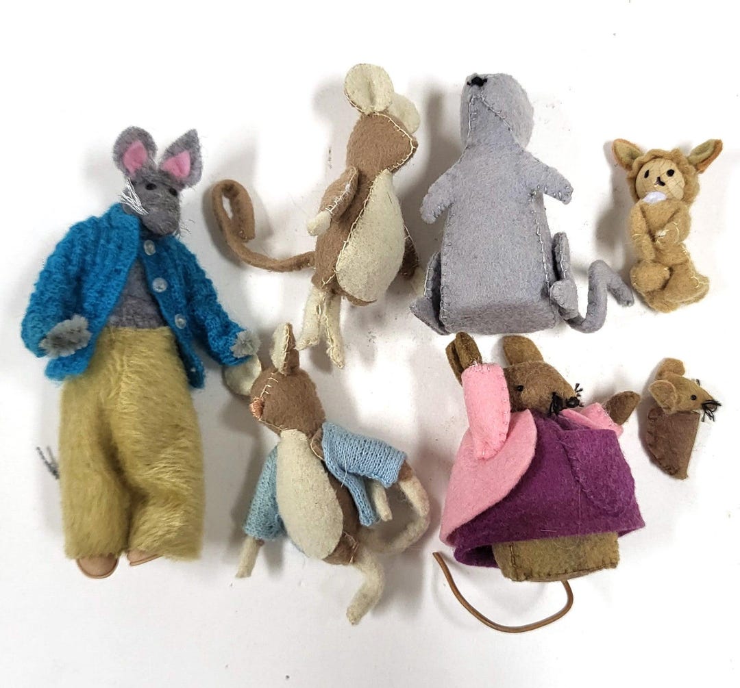 Vintage Miniatures Plush 7 Stuffed Animals Felt Wool Mouse Mice Cat - Etsy