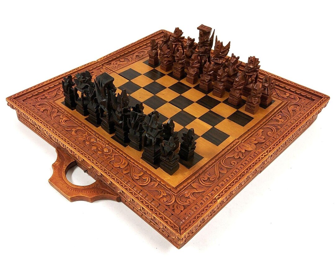 Balinese War Gods Chess Backgammon Wood Hand Carved 42x42cm Vintage - Etsy
