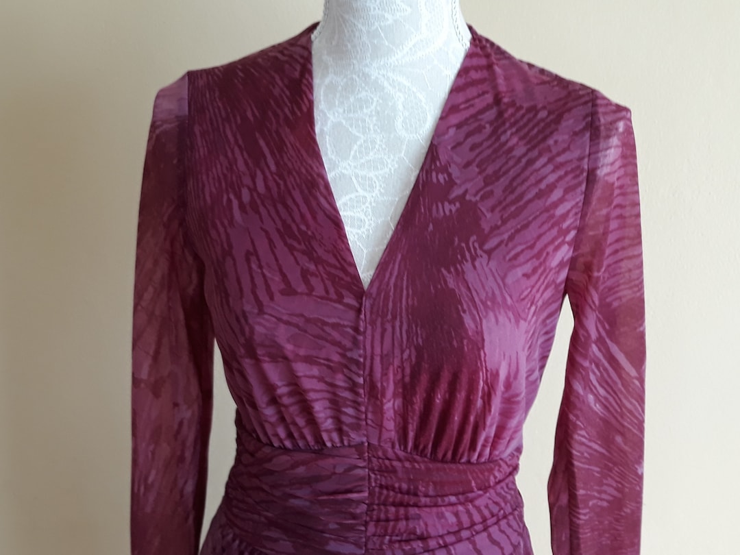 Vintage 70s Long Fink Model Dress,cyclamen Color Abstract Print Dress ...