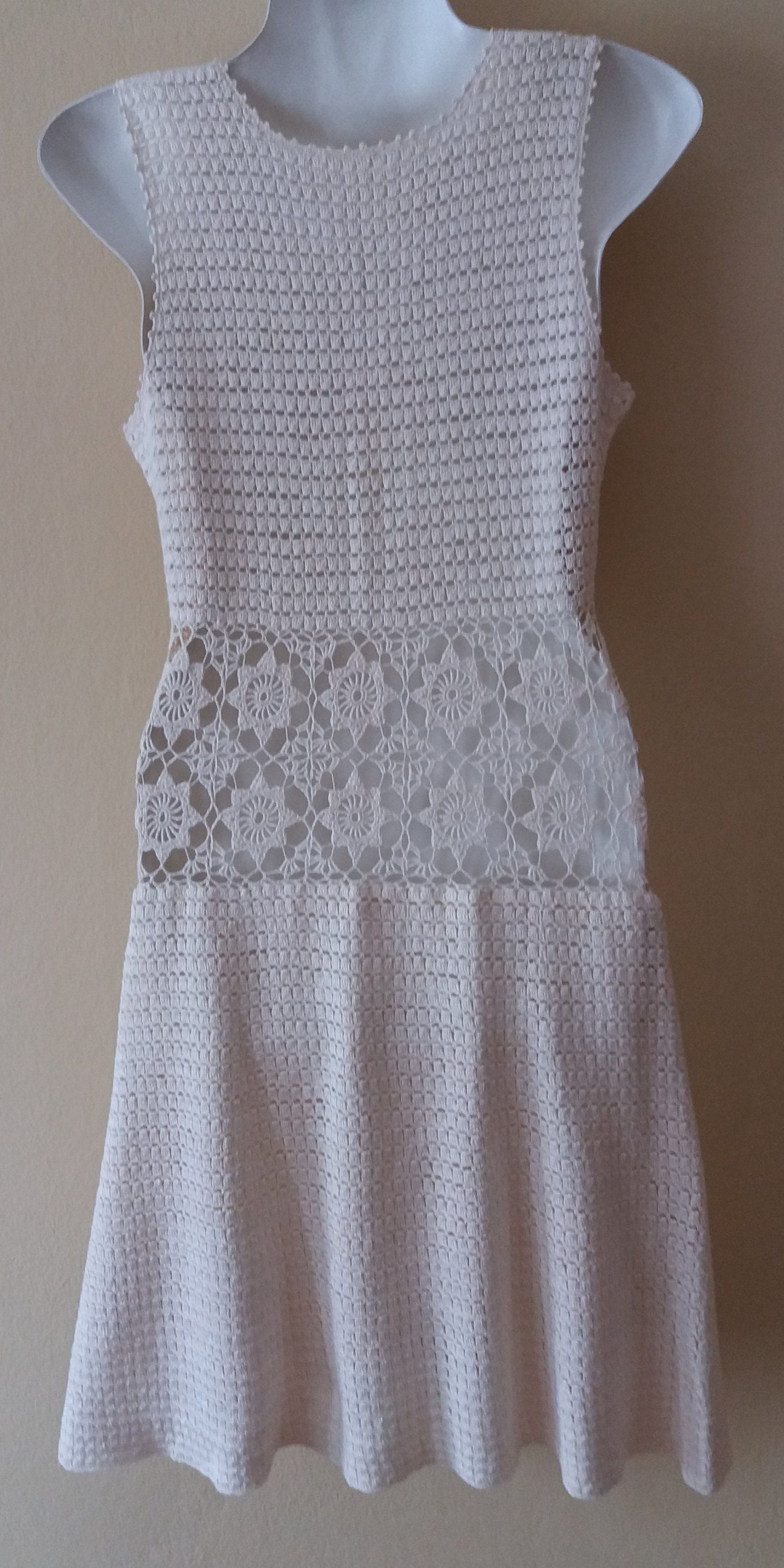Handmade Crochet Sexy Dress,vintage Unique Beige Semi Sheer Crochet ...