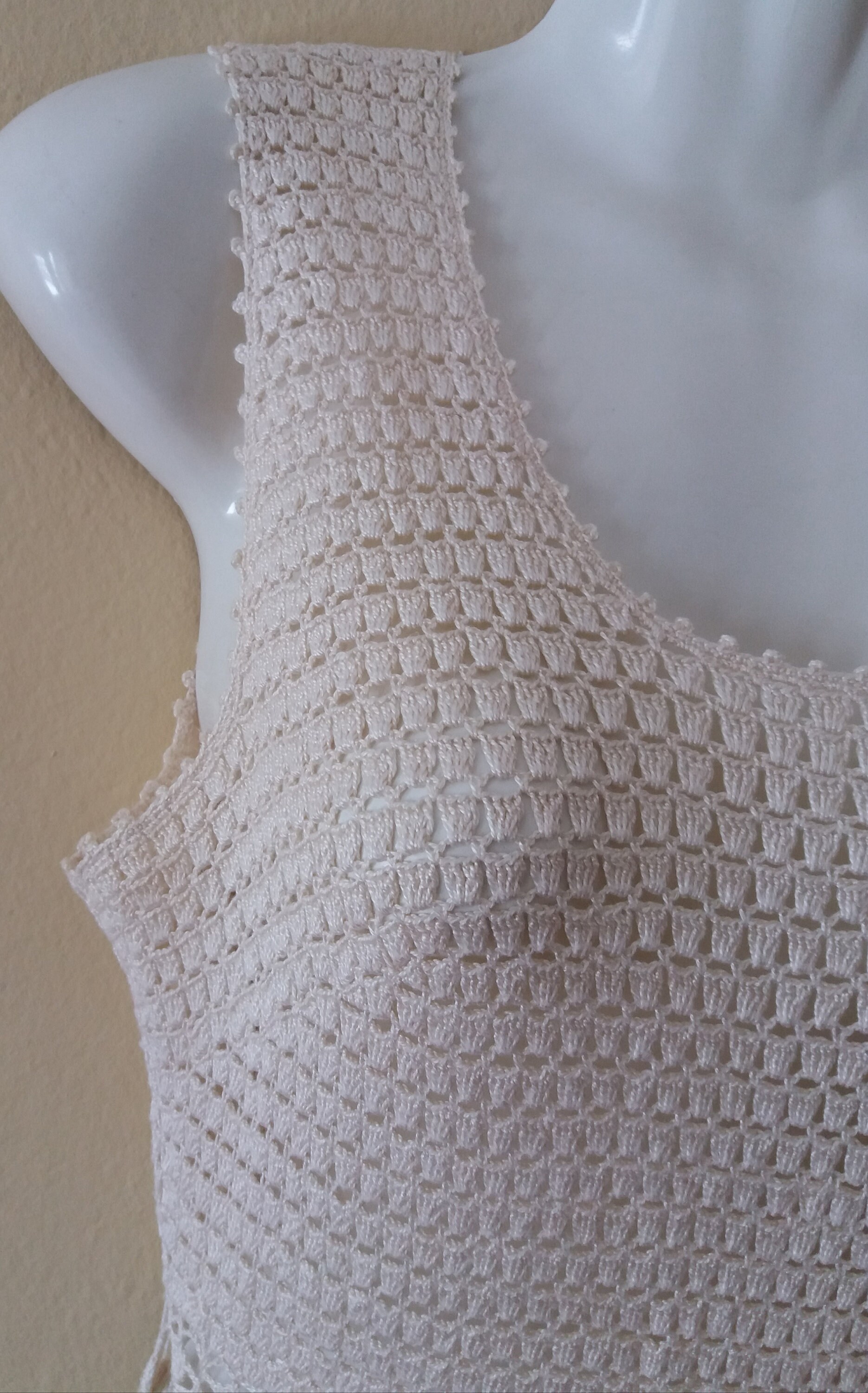 Handmade Crochet Sexy Dress,vintage Unique Beige Semi Sheer Crochet ...