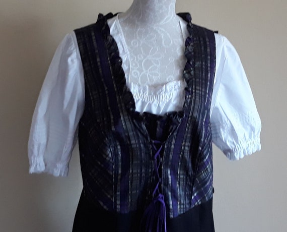 Vintage Dirndl Dress and Top,Black Purple Gold Plaid … - Gem