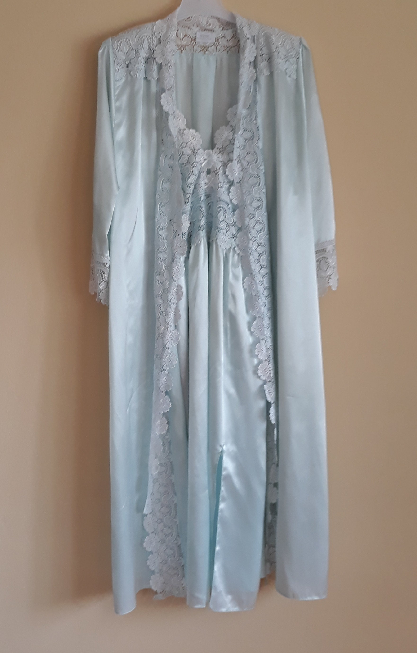 Vintage 90s Set Nightie and Nightgown,long Light Turquoise Nightgown ...