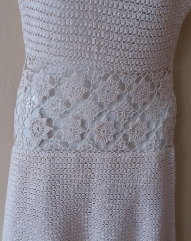 Handmade Crochet Sexy Dress,vintage Unique Beige Semi Sheer Crochet ...