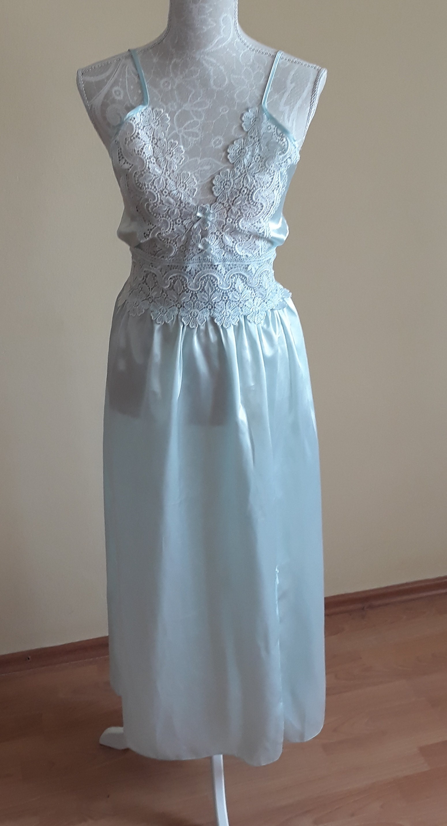 Vintage 90s Set Nightie and Nightgown,long Light Turquoise Nightgown ...