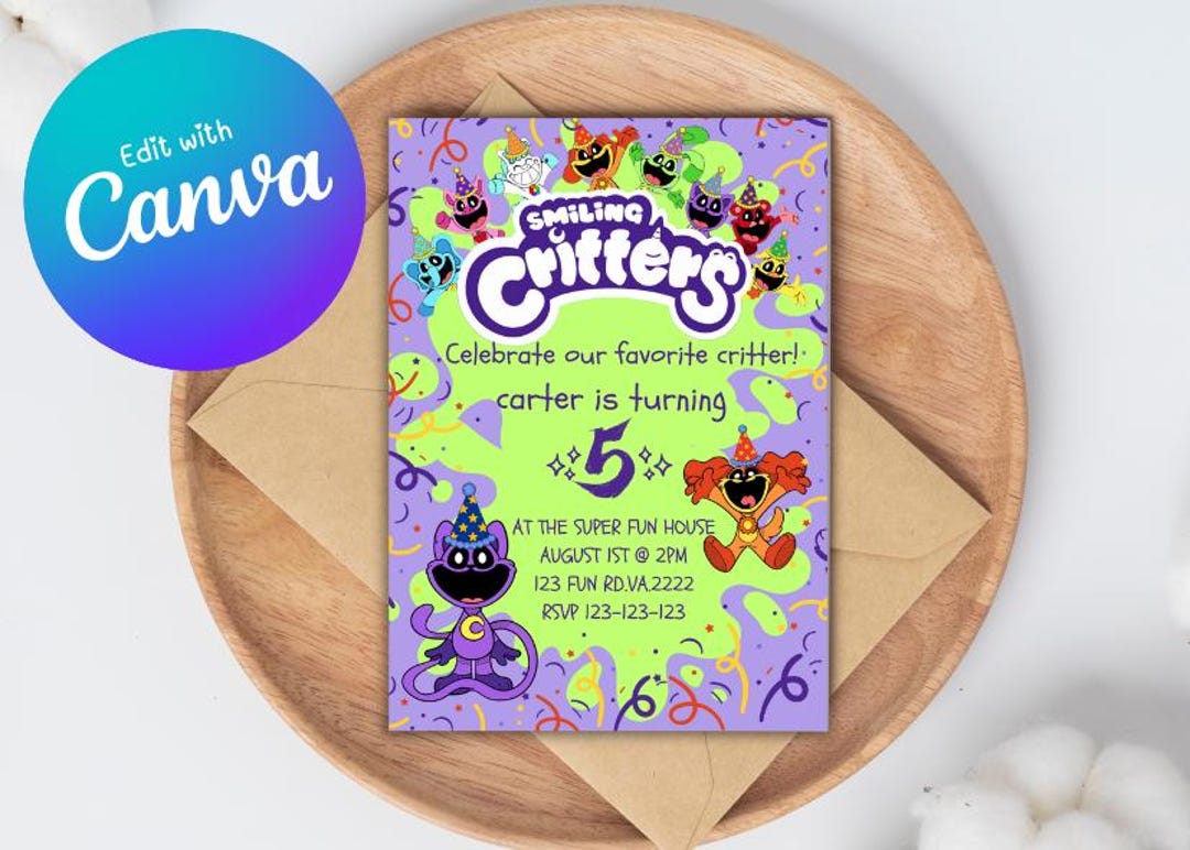 Smiling Critters Birthday Invitation Template - Etsy