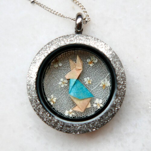 Peter Rabbit Locket Origami Bunny Glass Locket Sterling Silver - Etsy