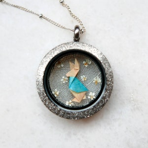 Peter Rabbit Locket Origami Bunny Glass Locket Sterling Silver Locket ...