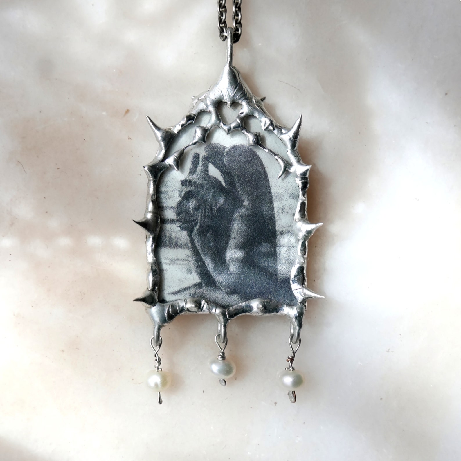 Gargoyle Pendant Gothic Jewelry Pearl Medieval Necklace Spiky Soft ...