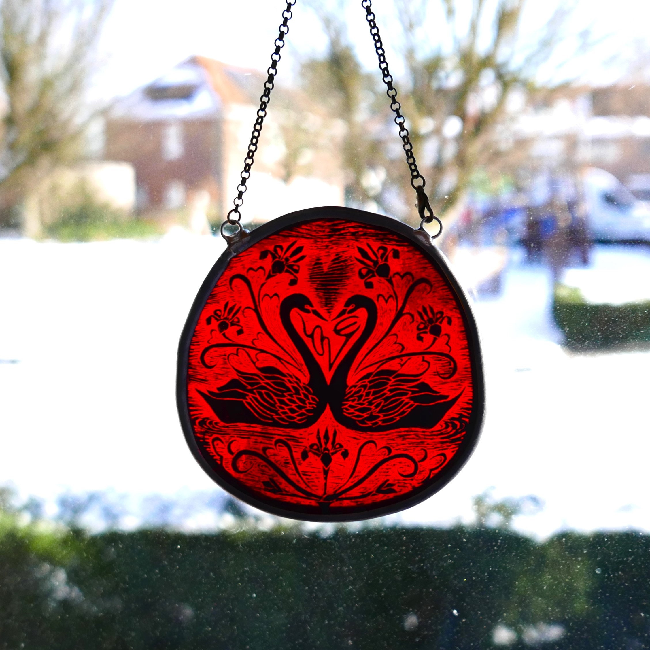 Black Swan Glass Suncatcher Swan Window Decor Swan Lover Gift Stained ...
