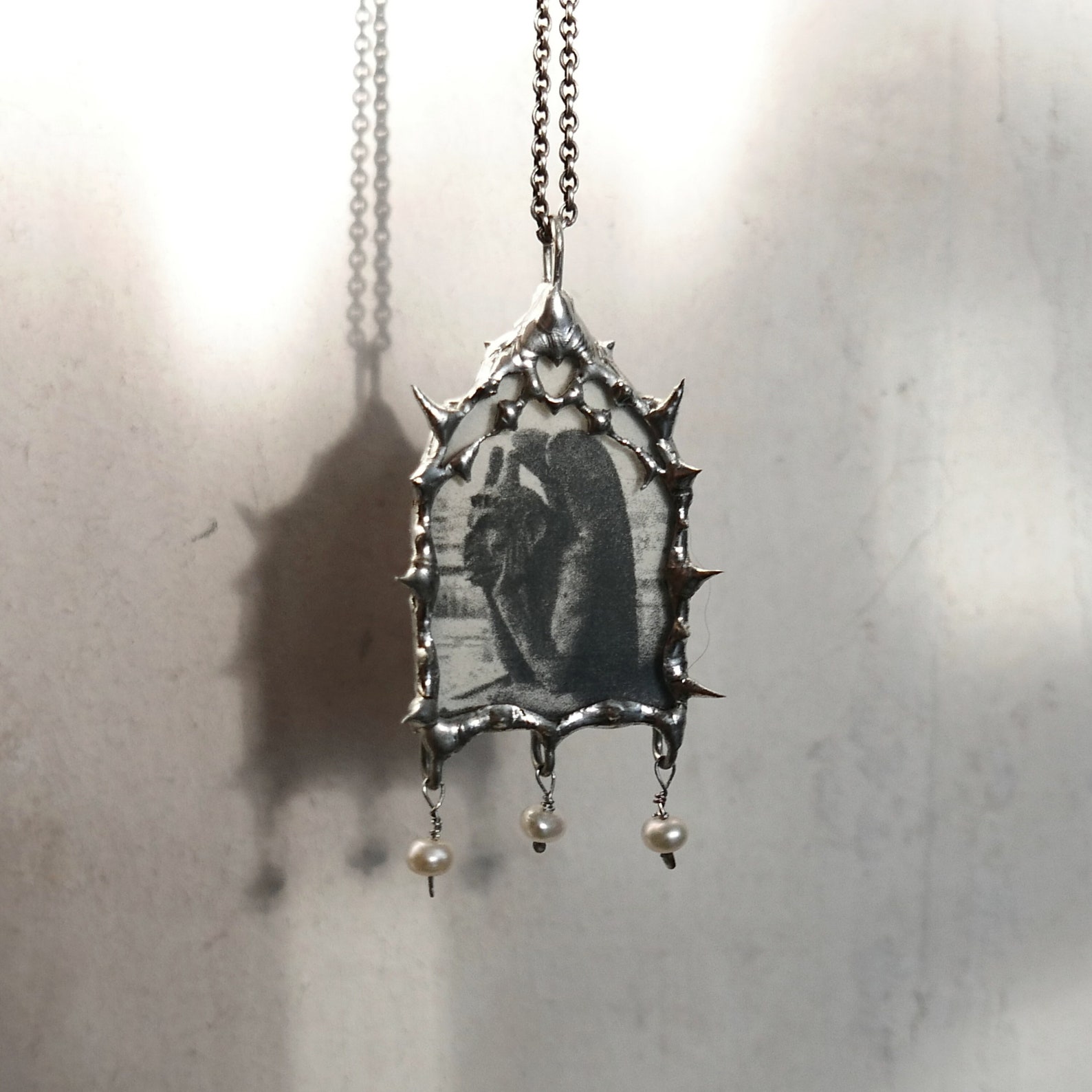 Gargoyle Pendant Gothic Jewelry Pearl Medieval Necklace Spiky Soft ...
