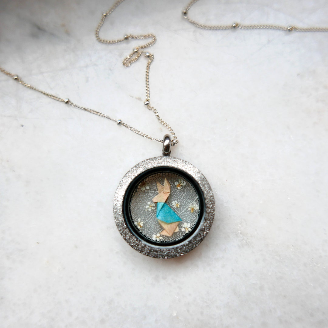 Peter Rabbit Locket Origami Bunny Glass Locket Sterling Silver Locket ...