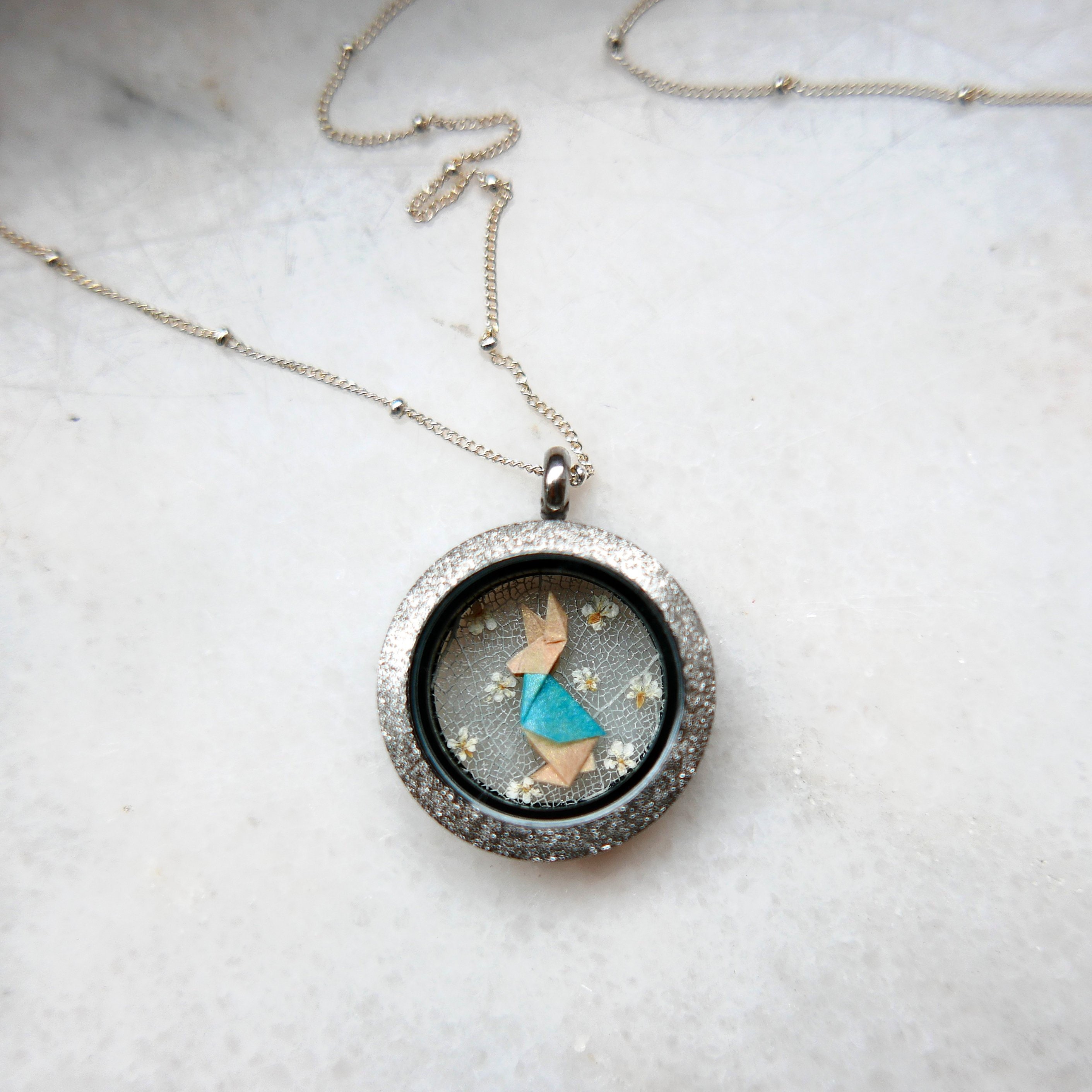 Peter Rabbit Locket Origami Bunny Glass Locket Sterling Silver Locket ...