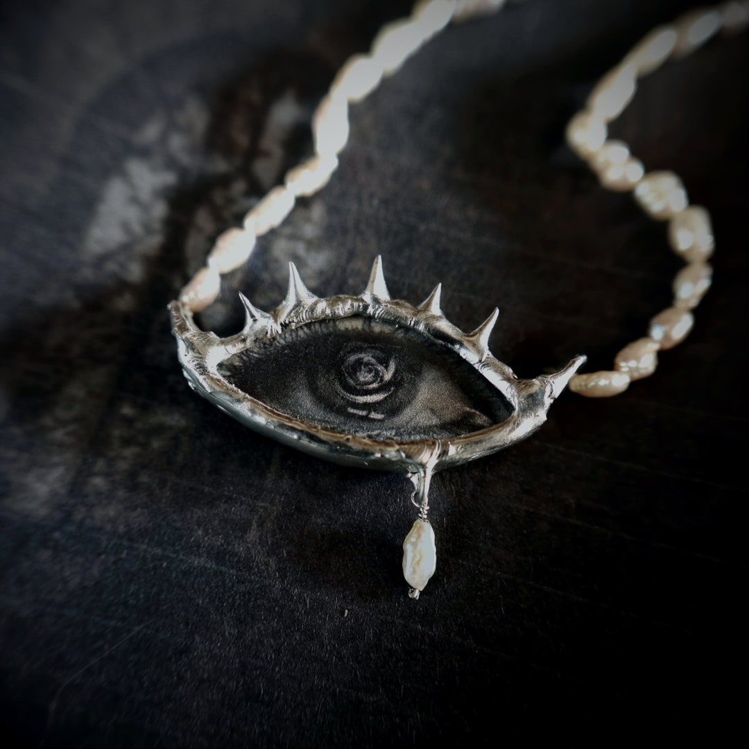 Spiky Crying Eye Pendant Victorian Mourning Jewelry Macabre Necklace ...
