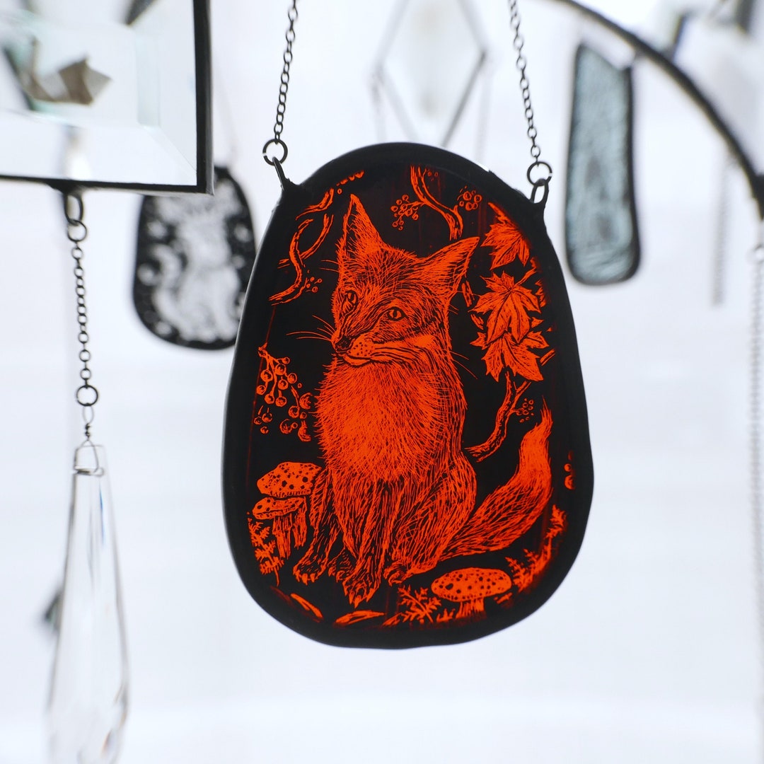 Fox Stained Glass Suncatcher Fox Window Decor Fox Glass Light Catcher ...
