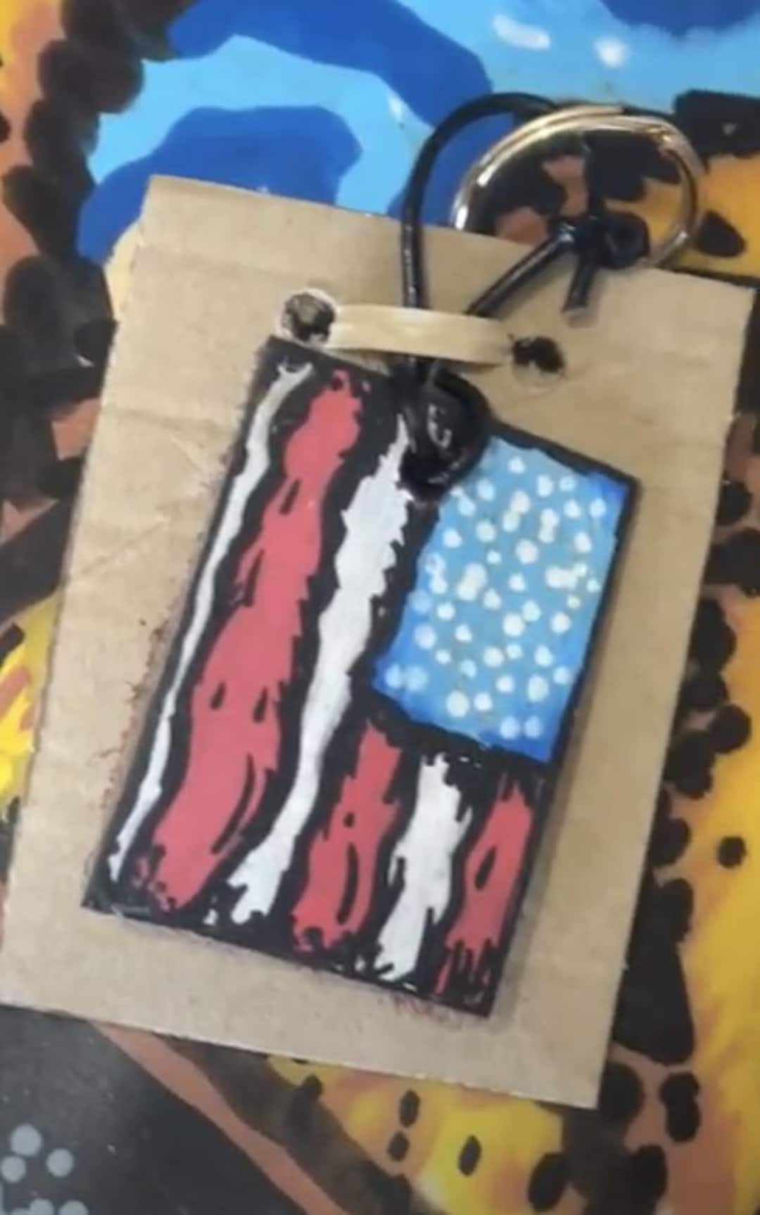Hand-painted American Flag Leather Keychain – Genuine Leather Art ...