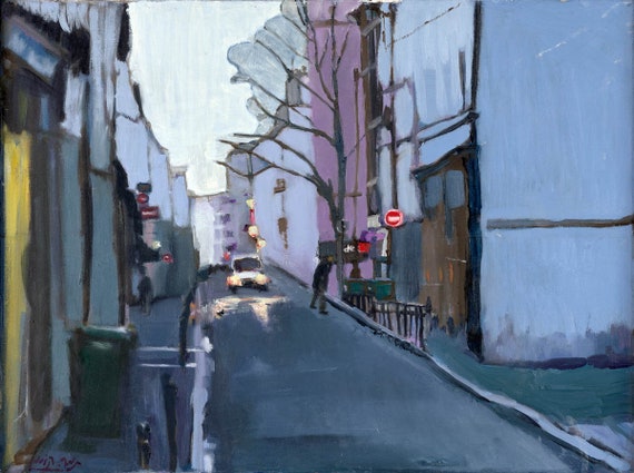 Paris in Purple paris at Night oil Painting Print wall | Etsy