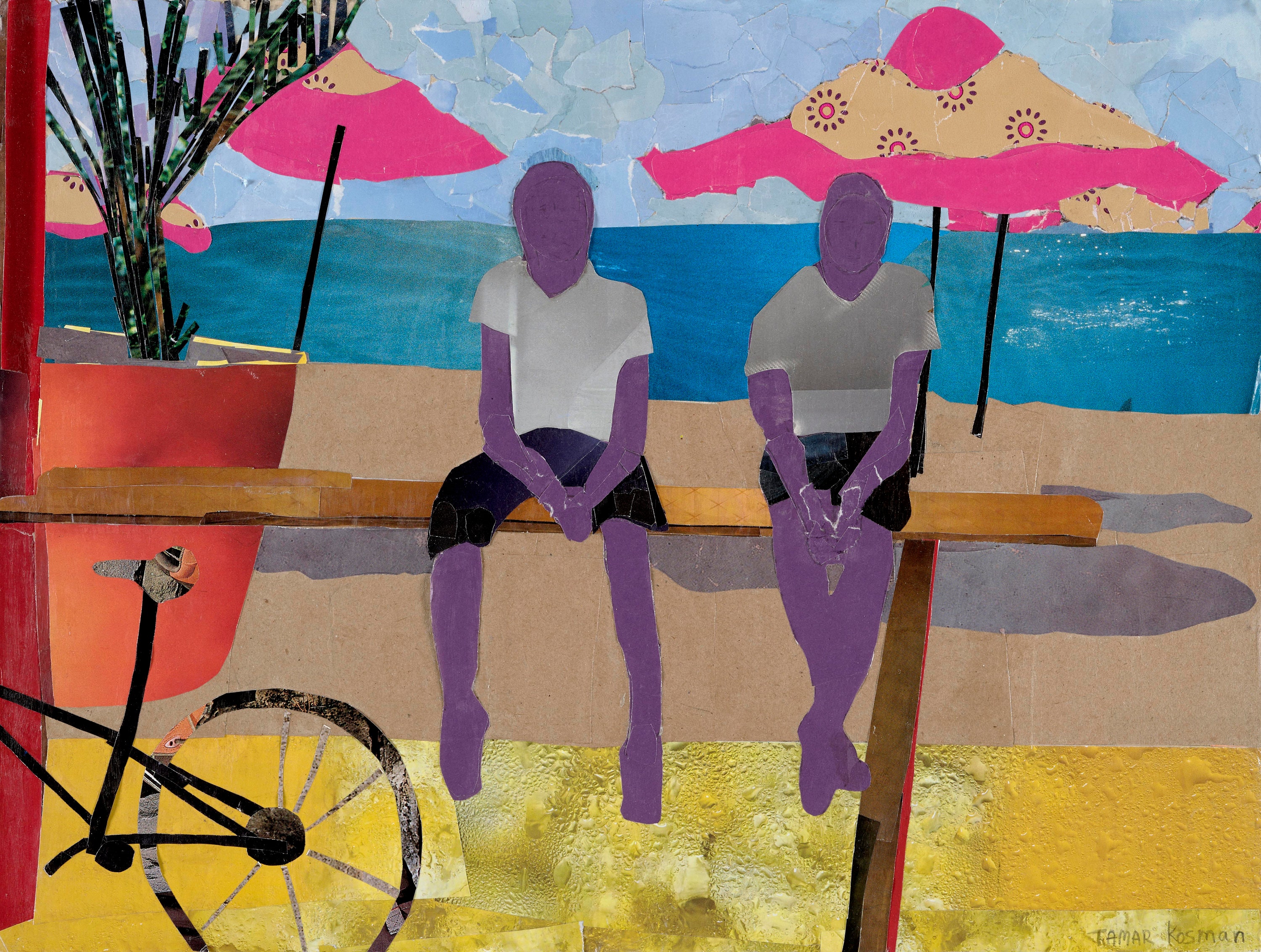 On the Beach , Torn Paper Collage , Print , High Quallity , Wall Decor ...