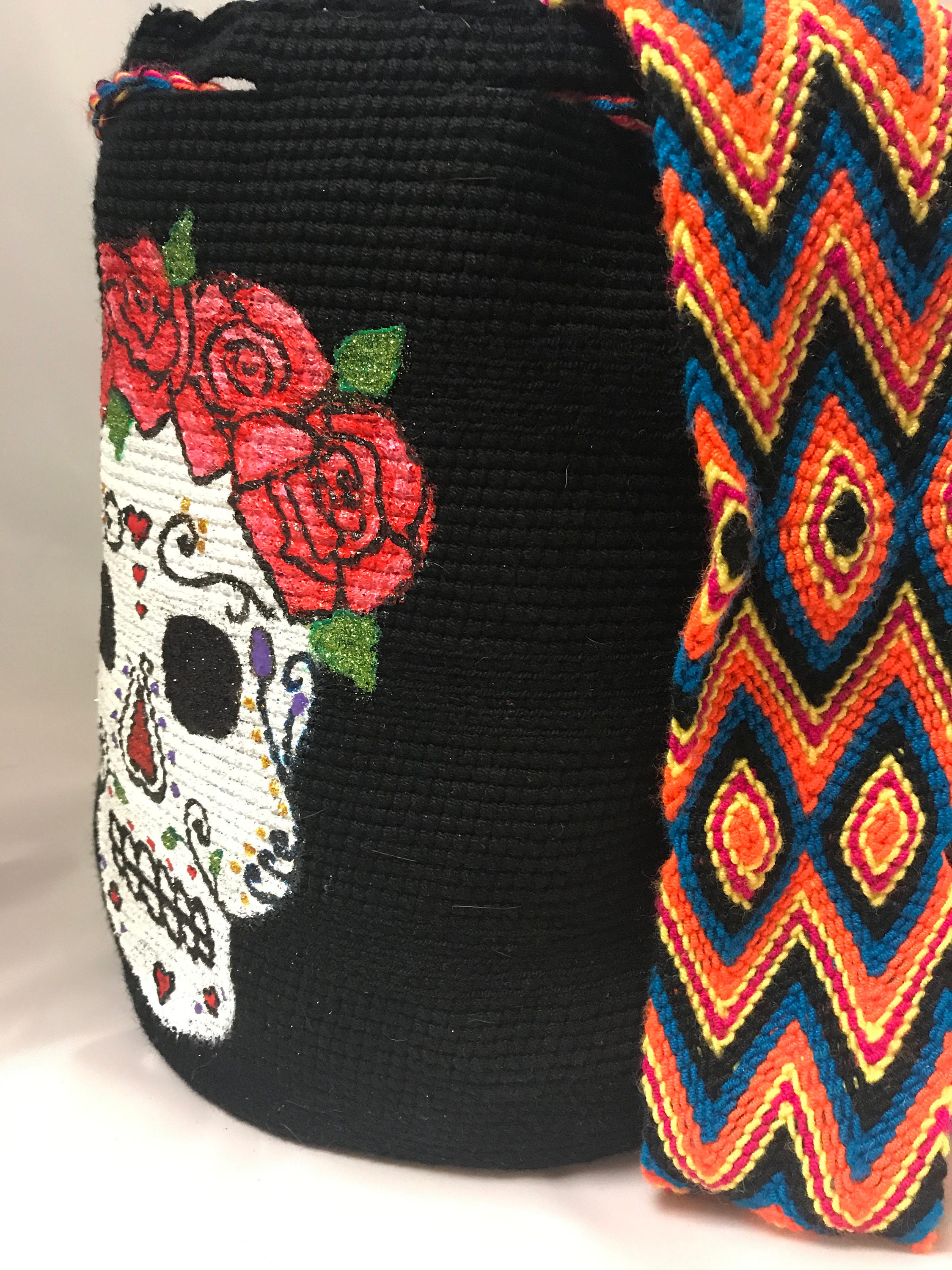 Gorgeoushand Painted Wayuu Bag Skull Candy Red Roses - Etsy