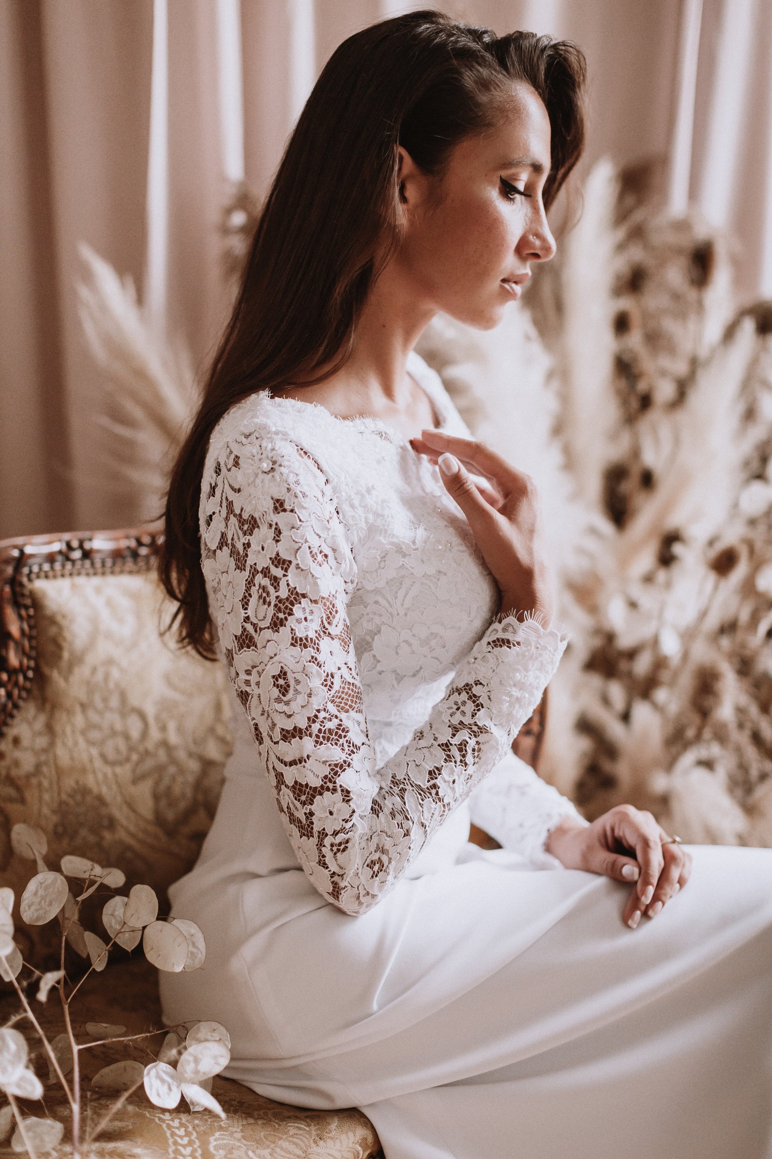 Modest Wedding Dress With Lace Bodice Long Lace Sleeves - Etsy