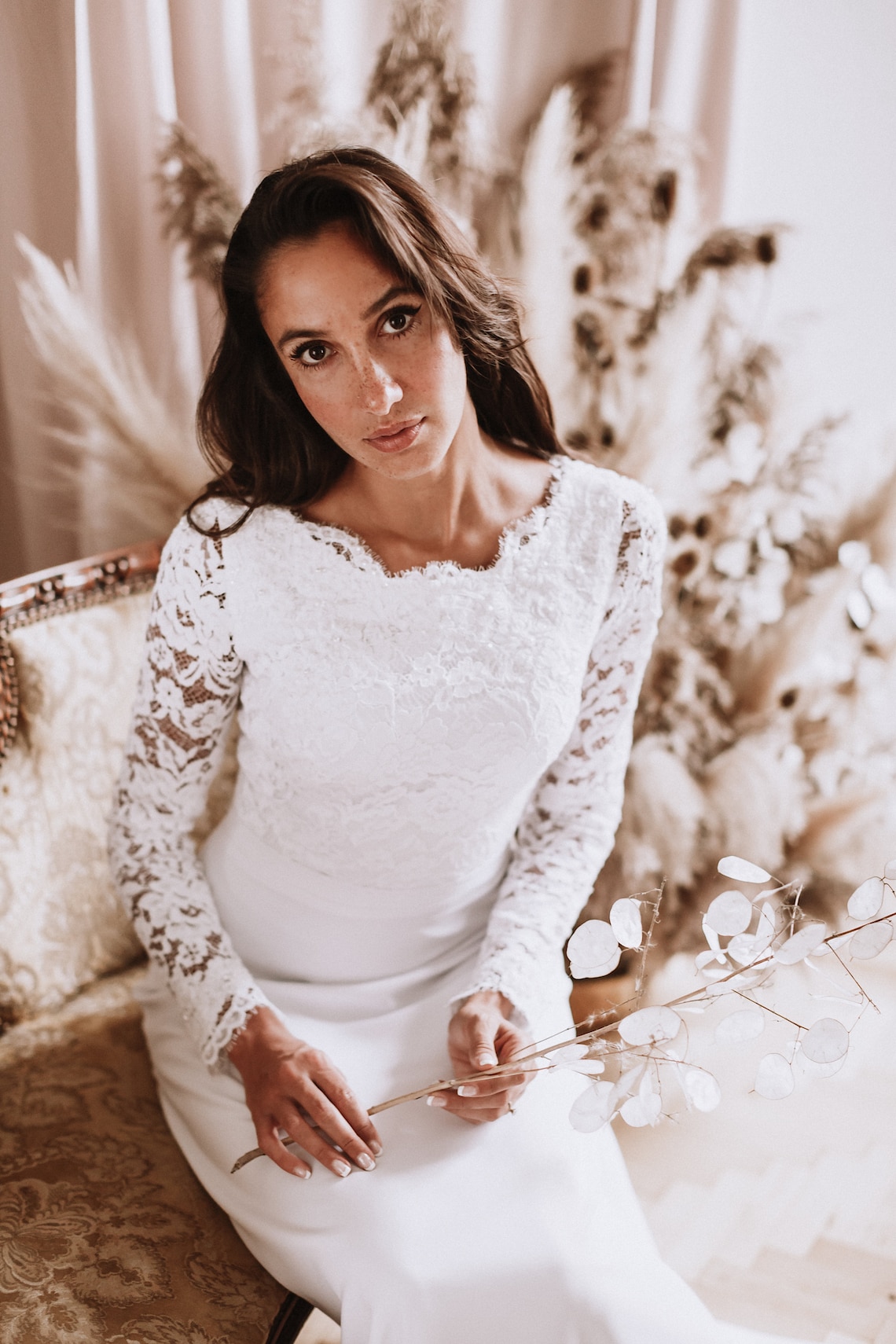 Modest Wedding Dress With Lace Bodice Long Lace Sleeves - Etsy