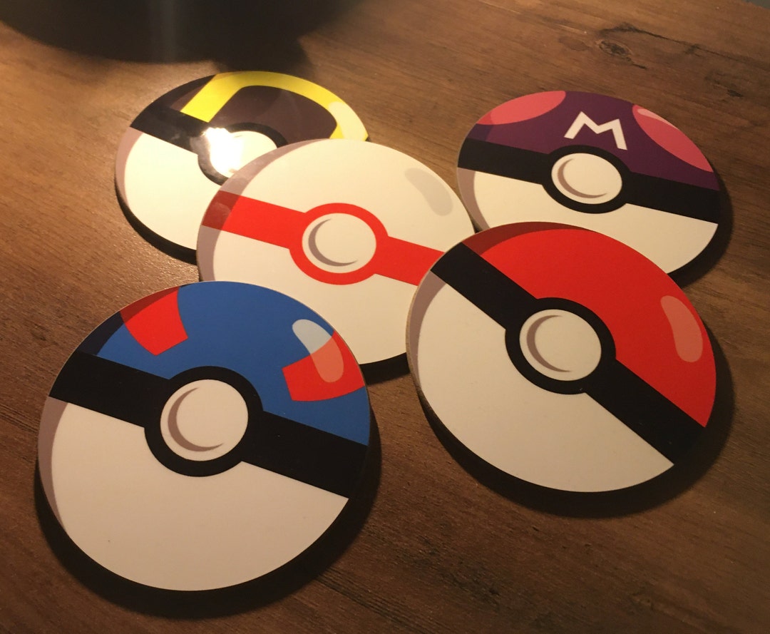 Pokeball Coasters - Hard Wood - Pokemon Drinkware Coasters - Etsy