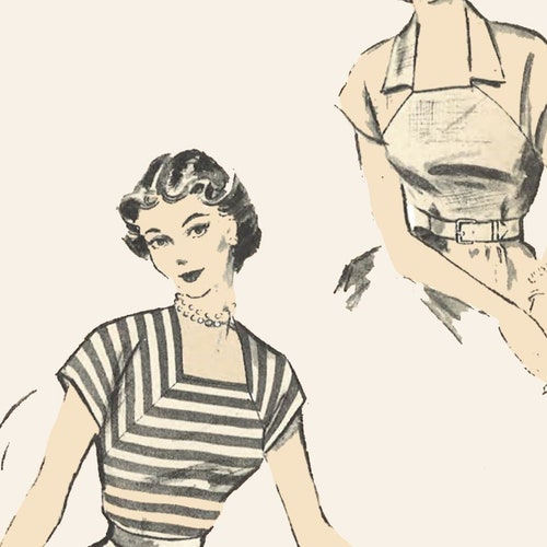 Vintage 1950's Sewing Pattern: Square Neck Blouse Top - Etsy