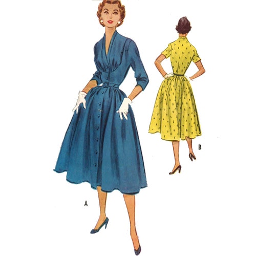 PDF 1950's Vintage Sewing Pattern Pretty Dress With | Etsy