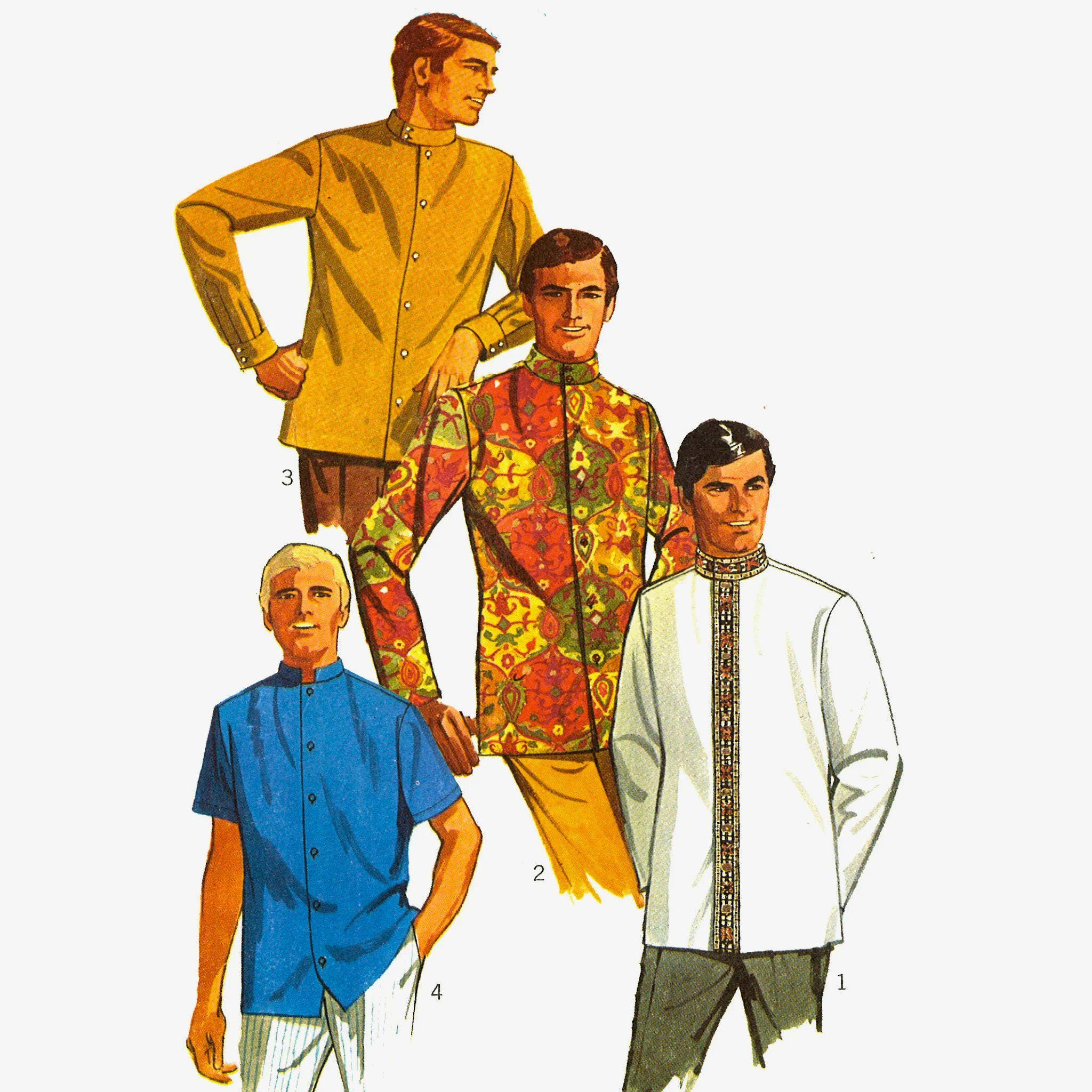 PDF - 1960s Mens Nehru Jacket Sewing Pattern: Beatles Guru Shirt, Chest ...