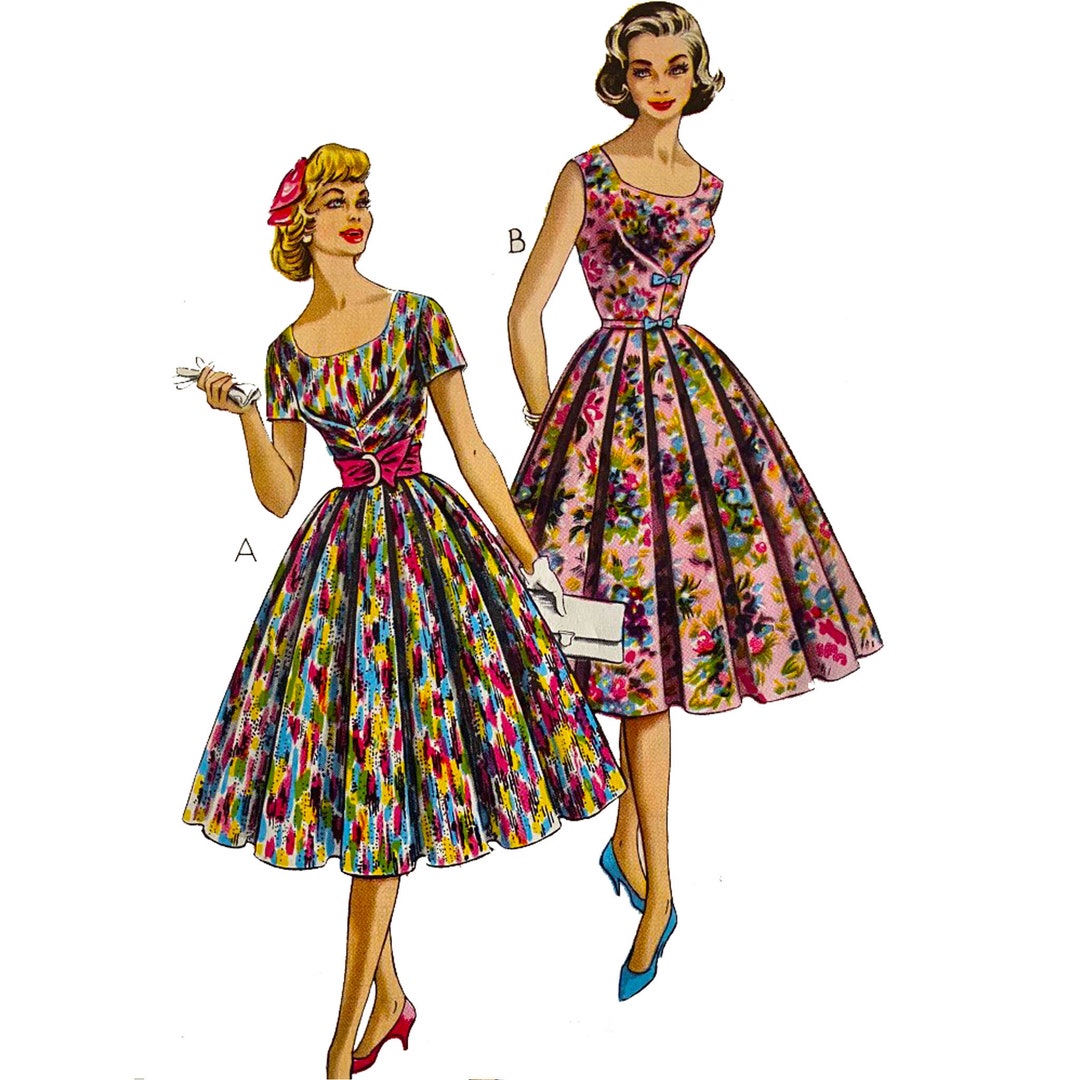 Pdf - Vintage 1950s Sewing Pattern – Swing Rockabilly Dress - Bust 38 ...