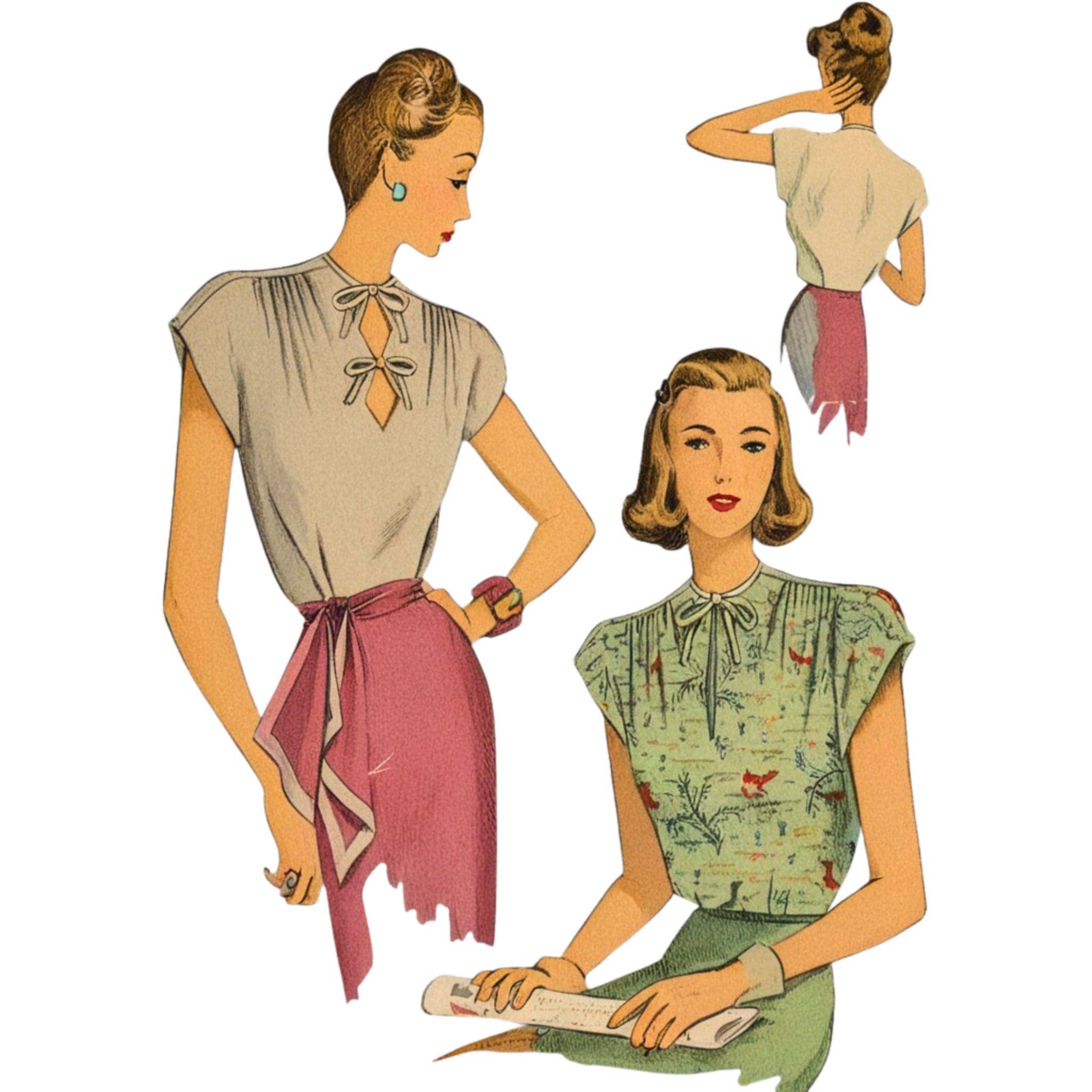 Vintage 1940s Sewing Pattern, Keyhole Blouse - Bust: 36” (91.5cm) - Etsy